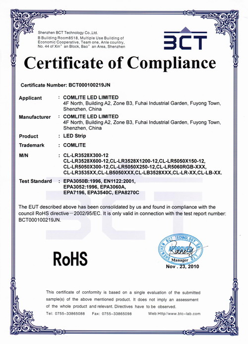 CE RoHS-Certificates of Comlite LED Lights fishing lights